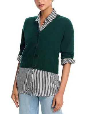 Aqua 100% Cashmere V-neck Cardigan - Deep Pine