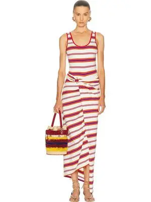 Rabanne Sleeveless Wrap Long Dress - Stripes Cream & Orange