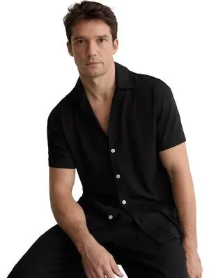 REISS Ando Jacquard-stripe Cuban-collar Shirt - Black