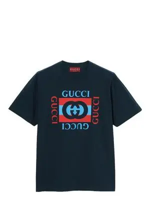 Gucci Printed Cotton Jersey T-shirt Blue