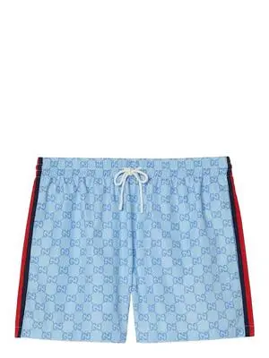 Gucci Printed Poplin Tech Swim Shorts With Pouch - Blue