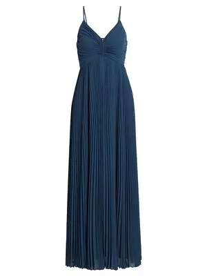 Diane Von Furstenberg Ima Pleated Chiffon Maxi Dress - Navy