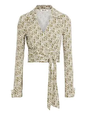 Diane Von Furstenberg Bobbie Printed Stretch-jersey Wrap Top - Sage Green