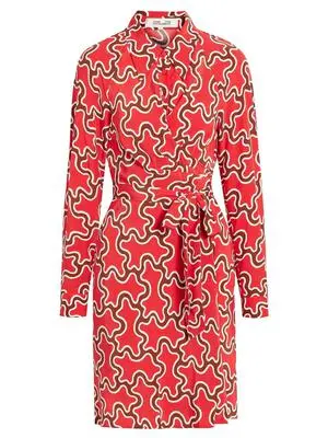 Diane Von Furstenberg Printed Crepe De Chine Mini Wrap Dress - Red