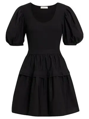 Ulla Johnson Tilda Ribbed Knit-paneled Poplin Mini Dress - Black