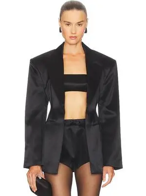 Courtney Zheng Silk Wool Satin Blazer - Black