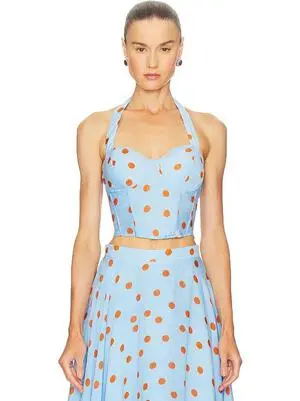 Astr The Label Janie Top - Blue Rust Polka Dot