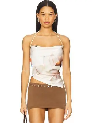 JULIET JOHNSTONE Printed Cowl Neck Halter Top - Cream