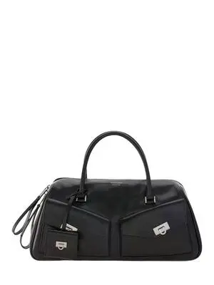 FERRAGAMO Leather Tote Bag With Flap-pockets - Black