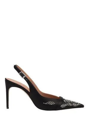 MALONE SOULIERS Jazz Embellished Satin Slingback Pumps - Black