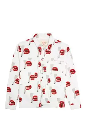EMOTIONALLY UNAVAILABLE Smoking Lips Print Denim Jacket - White