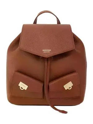FERRAGAMO Geometric-flap Drawstring Backpack - Brown