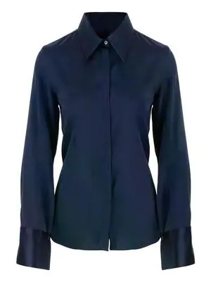 F.IT Pointed-collar Silk Shirt - Blue