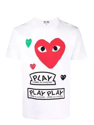 Play Comme Des Garcon Heart-print Cotton T-shirt - White