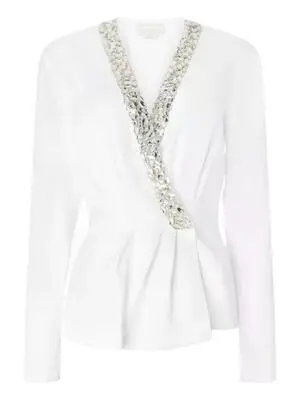 GENNY Crystal-embellished Wrap Blouse - White