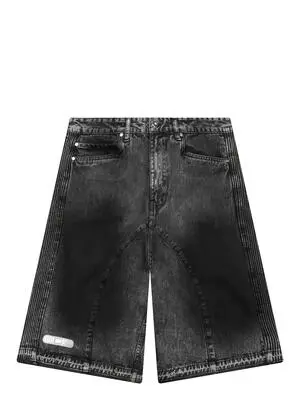 PDF Pleated-panel Denim Shorts - Black