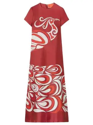 La DoubleJ Swing Bird-print Maxi Dress - Red