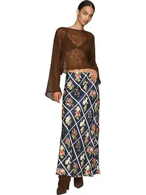 Anthropologie Tilda A-line Maxi Slip Skirt - Blue Pattern