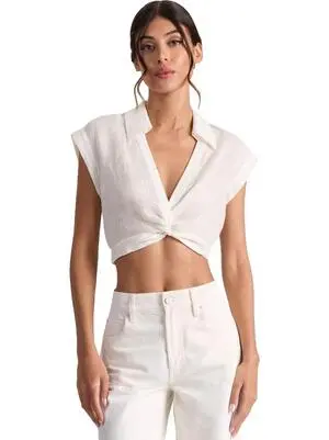 Alice + Olivia Mila Cropped Linen Top - White