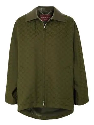 Gucci Leather-trimmed Cotton-blend Canvas-jacquard Jacket - Green