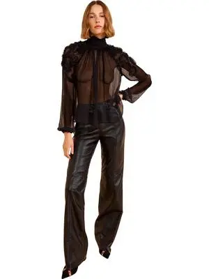 ULLA JOHNSON Magdalena Silk Smocked Long Sleeve Blouse