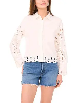 VINCE CAMUTO Embroidered Scallop Hem Blouse