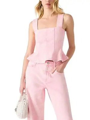 Steve Madden Denim Peplum Top - Prism Pink