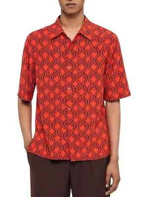 Sandro Loose Fit Rope Print Shirt - Blood Orange