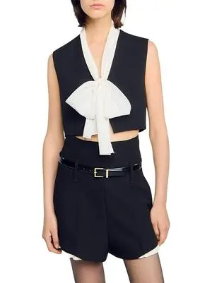 Sandro Bow Neck Crop Top - Black