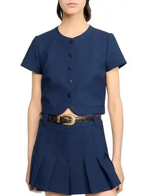 Sandro Buttoned Cropped Top - Navy Blue