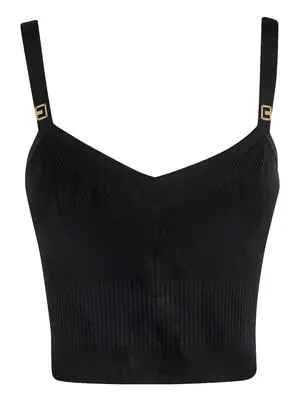 Elisabetta Franchi Ribbed V-neck Top - Black