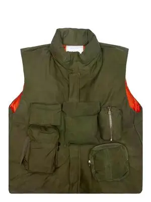 Readymade Padded Gilet With Multiple Pockets - Green