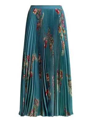 Etro Pleated Floral-print Midi Skirt - Blue