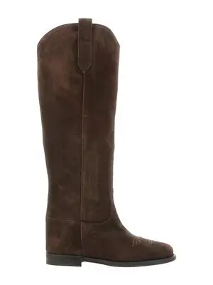 VIA ROMA 15 Stitched Suede Western Boots - Brown