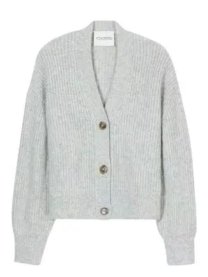 Closed V-neck Ribbed Cardigan - Grey