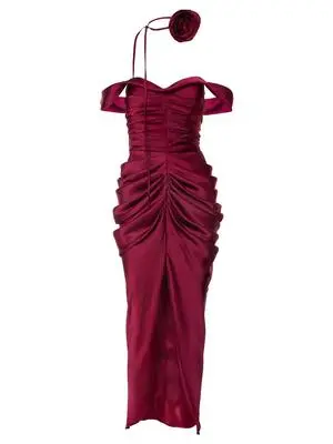 ANA RADU Rose-embellished Draped Dress - Red