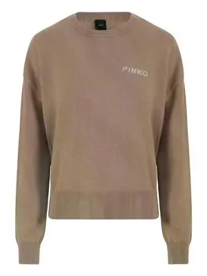 Pinko Love Birds-logo Crew-neck Sweater - Neutrals