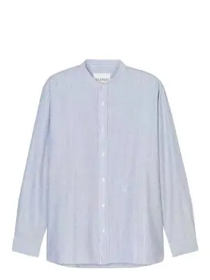 Closed Mandarin-collar Striped Shirt - Blue