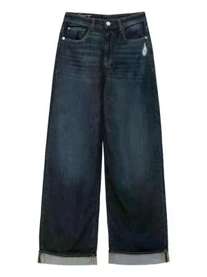 Emporio Armani Distressed Wide-leg Jeans - Blue