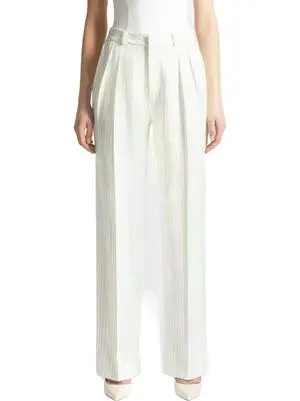 Manière De Voir Pinstripe Twin-pleat Tailored Trousers - White