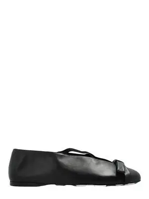 Moschino Leather Ballet Flats With Bow Detail - Black