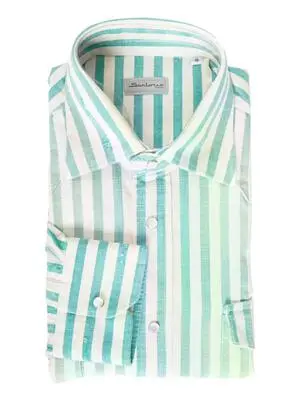 SARTORIO NAPOLI Jumbo Pinstripe Snap-button Shirt - Green