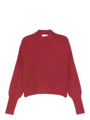 Closed High-neck Ribbed Jumper - Red