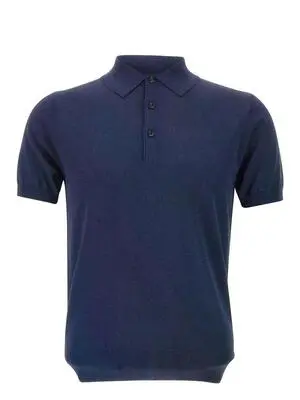 KANGRA Ribbed-edge Short-sleeve Polo Shirt - Blue