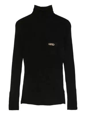 Elisabetta Franchi Ribbed Turtleneck Embellished Sweater - Black