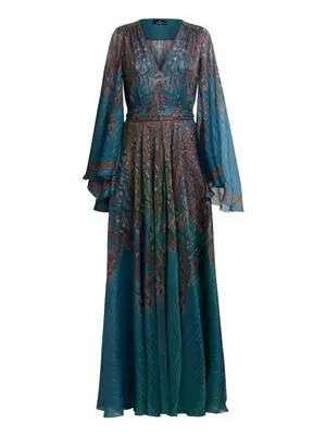 Etro Paisley-print Bell-sleeve Maxi Dress - Blue
