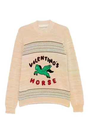 Valentino Garavani Pegasus-embroidered Striped Sweater - Neutrals