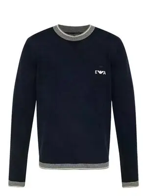 Emporio Armani Embroidered-logo Wool Sweater - Blue
