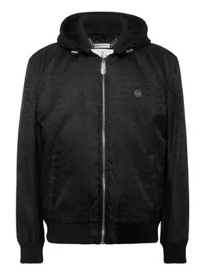 Philipp Plein Logo-pattern Hooded Bomber Jacket - Black