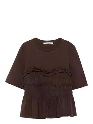 Cecilie Bahnsen Smocked Ruffled Top - Brown